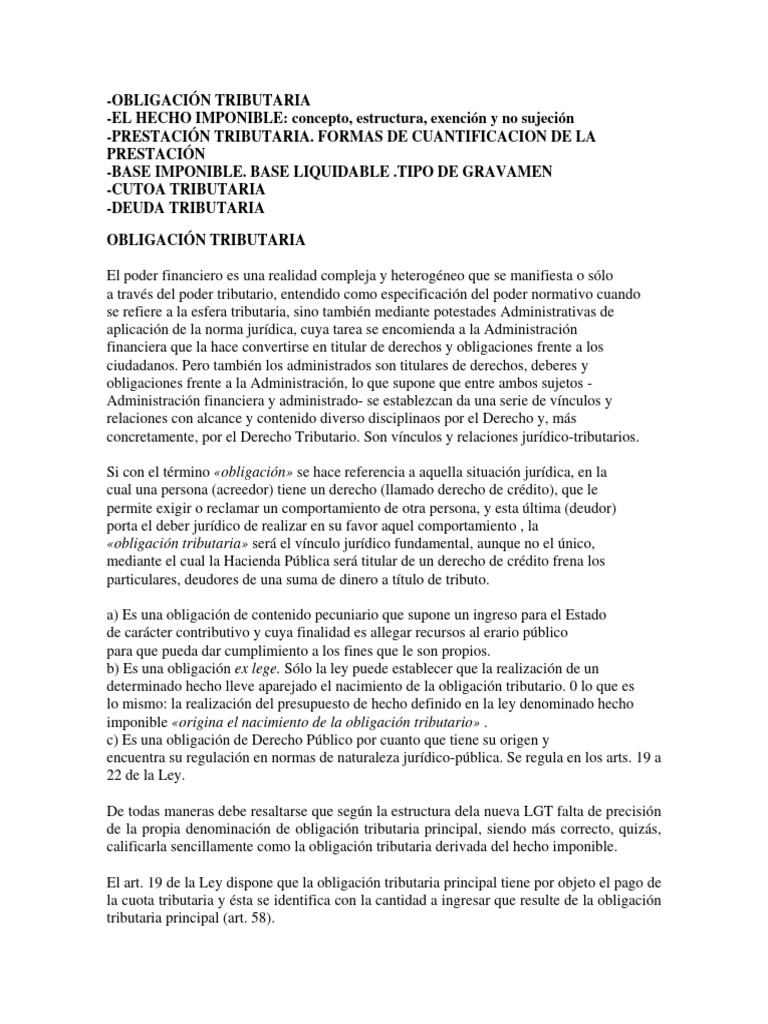 Obligación Tributaria y Hecho Imponible | PDF | Impuestos | Exención de impuestos