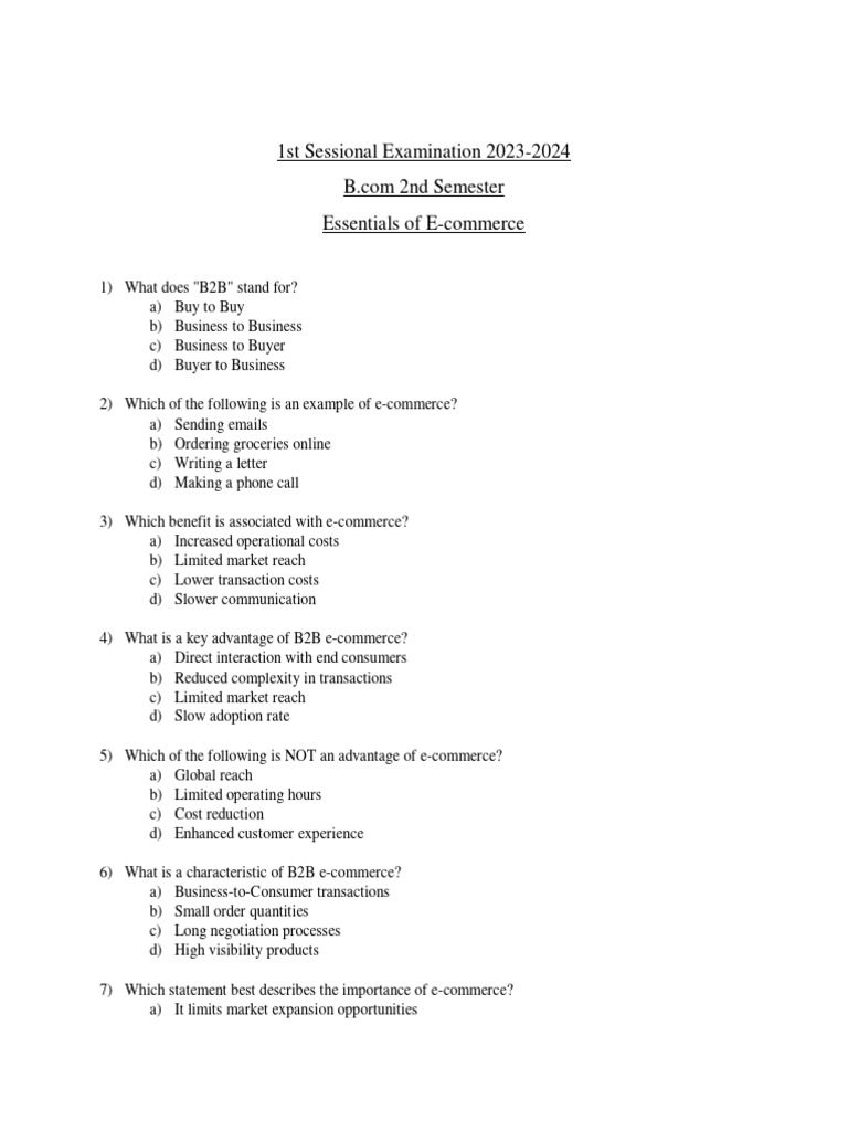 Essentials of E Question Paper | Download Free PDF | E Commerce ...