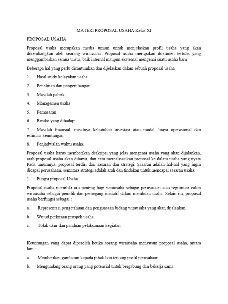MATERI PROPOSAL USAHA Kelas XI | PDF