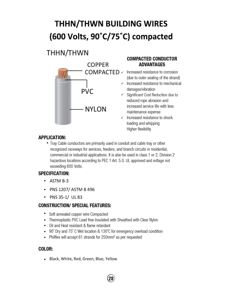 Philflex THHN - THWN Building Wires (600v, 90c - 75c) Compacted | PDF