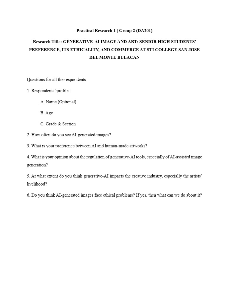 PR1 Group2 Da201 (Questionnaire) | PDF | Artificial Intelligence | Intelligence (AI) & Semantics