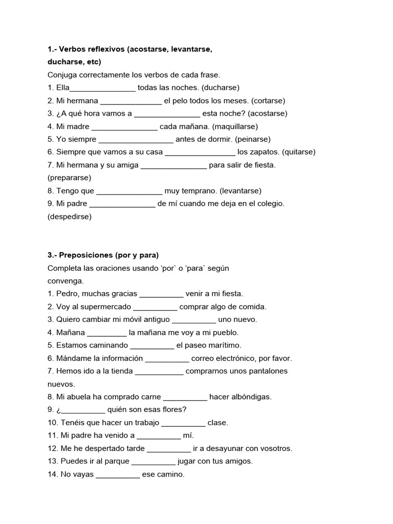 Ejercicios Español Verbos A2 | PDF