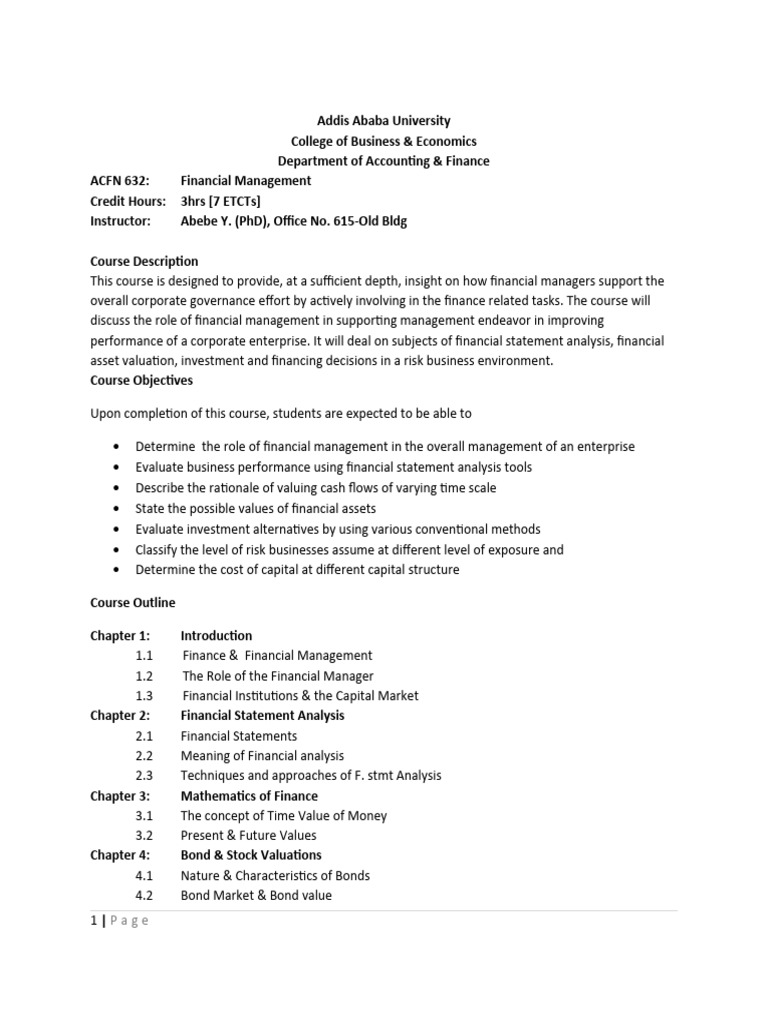 Course Outline-Financial Management | PDF | Valuation (Finance) | Bonds ...