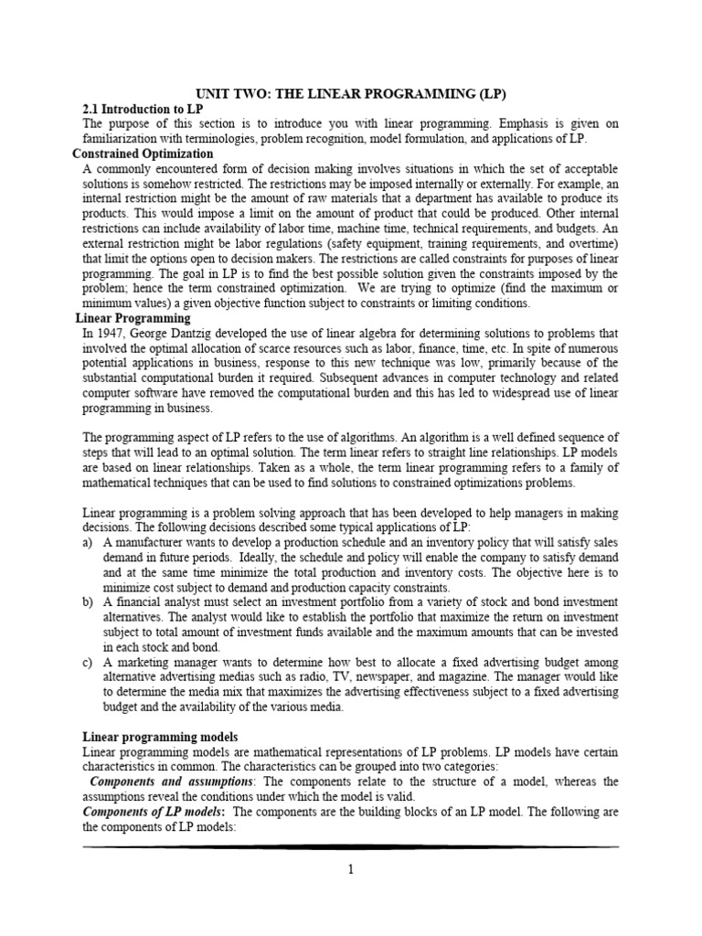 Chapter Two Or Final Pdf Mathematical Optimization Linear Programming 9922