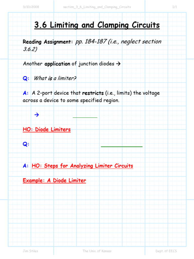 Section 3 6 Limiting and Clamping Circuits Package | PDF | Diode | P–N ...