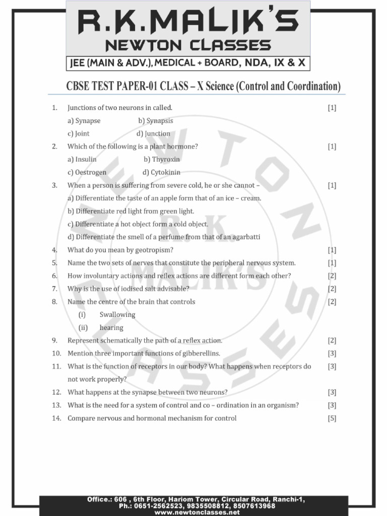Control and Coordination T1 GG | PDF