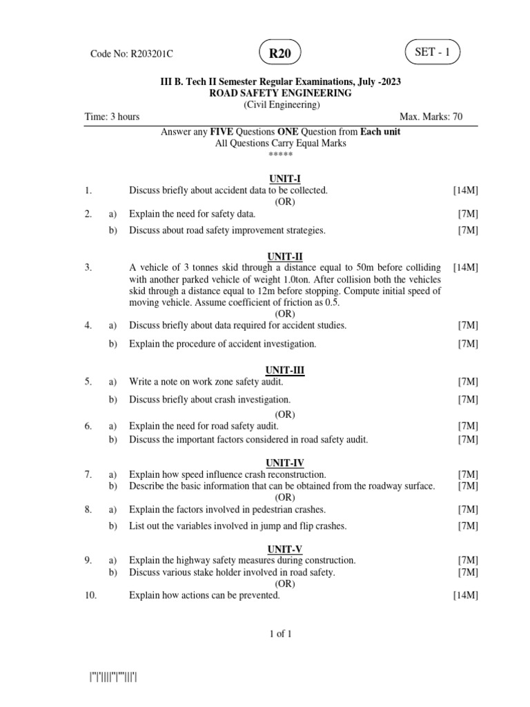 Road Safety Engineering Exam Paper | PDF | Road Traffic Safety | Road