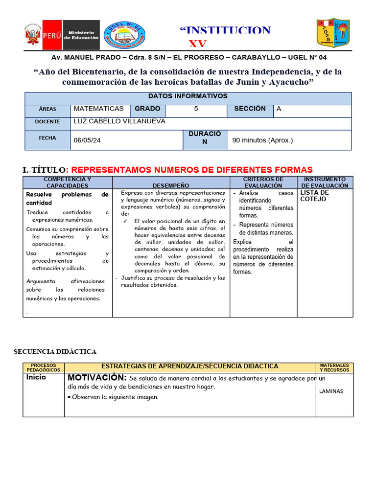 21-05-24 Mat Representamos Numeros de Diferentes Formas | PDF ...