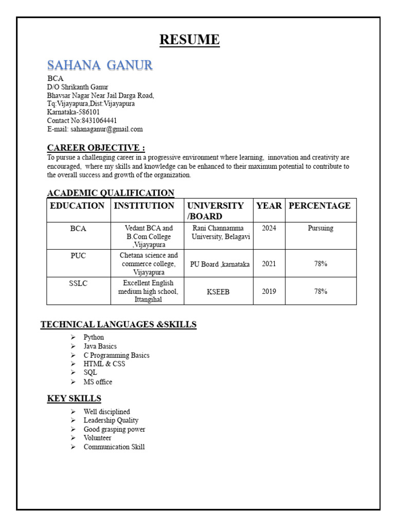 Sahana Resume PDF | Download Free PDF | Behavior Modification | Cognition