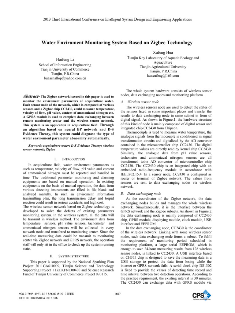 36 Water Enviroment Monitoring System Based On Zigbee Technology | PDF | Wireless Sensor Network ...