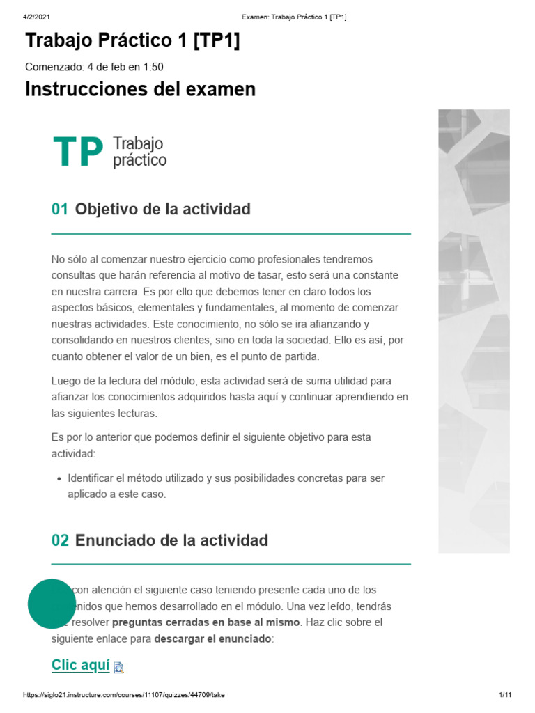 Examen - Trabajo Práctico 1 (TP1) INT 2 78,50 TASACIONES | PDF | Valoración (Finanzas)