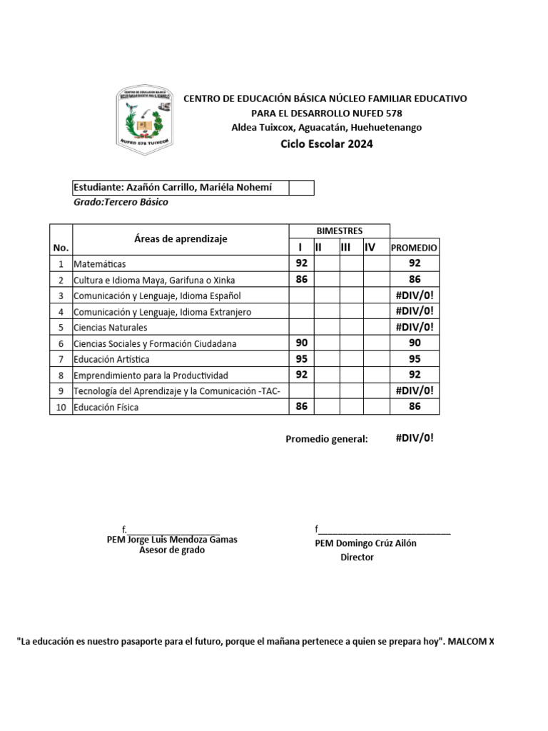 Boletin NUFED 2024 Tercero Basico | PDF | Science
