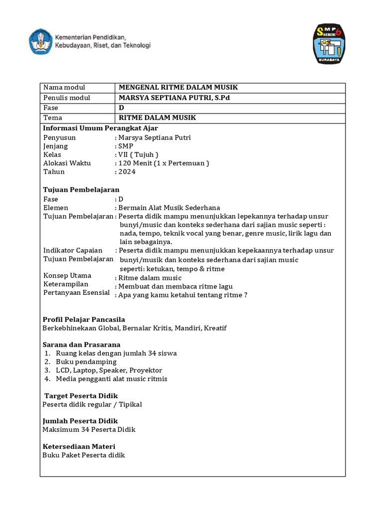 Mengenal Ritme Musik untuk SMP | PDF