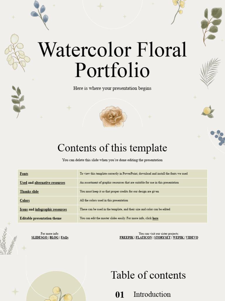 Watercolor Floral Portfolio by Slidesgo | PDF | Graphic Design | Icon ...