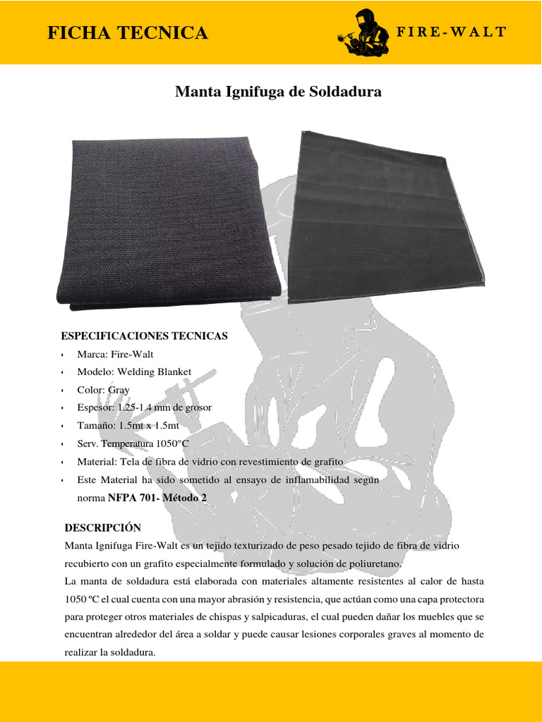 Ficha Técnica Manta Ignifuga Fire-Walt | PDF | Soldadura | Construcción