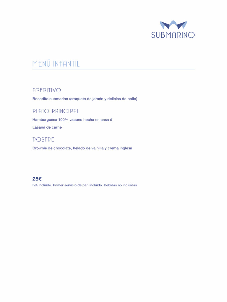 Menu Infantil Submarino ES | PDF