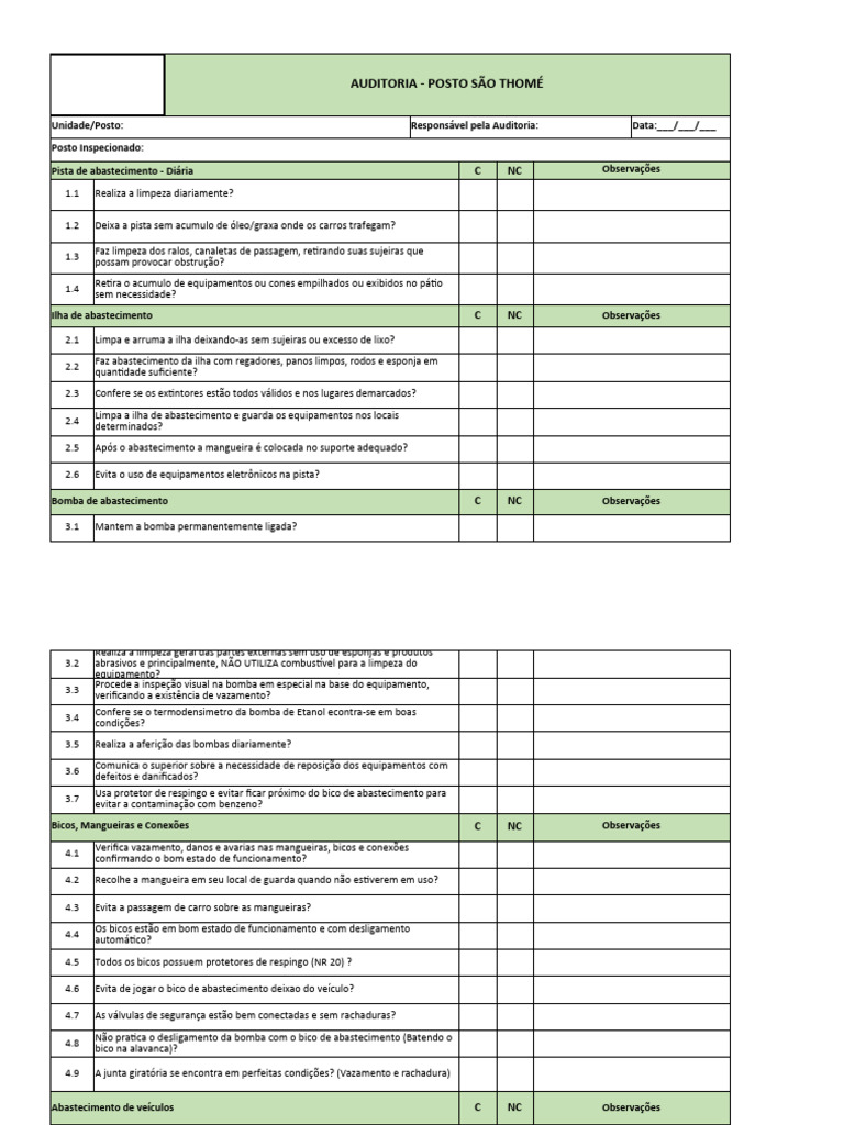 Check - List Auditoria Gerentes-Rh | PDF | Combustíveis