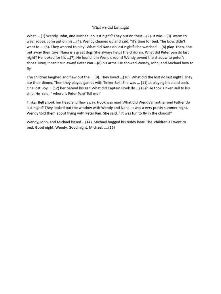 Exam of Narative | PDF | Wendy Darling | Peter Pan