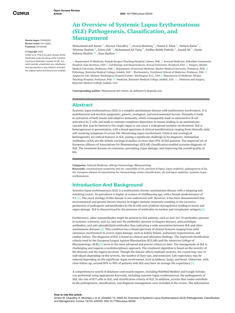 An Overview of Systemic Lupus Erythematosus (SLE) Pathogenesis ...