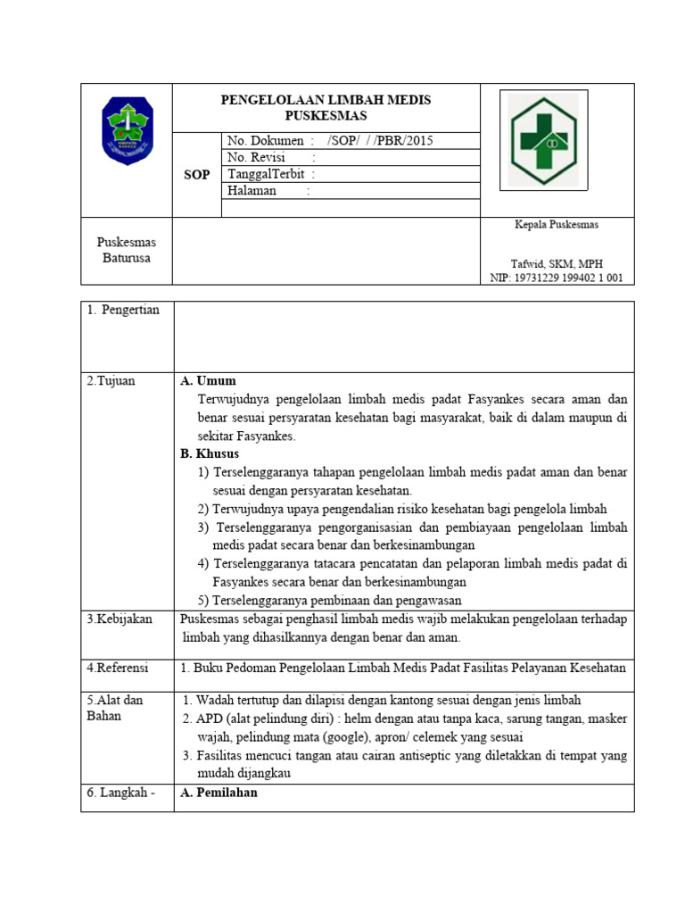 SOP - Pengelolaan Limbah Medis Padat | PDF | Sains & Matematika