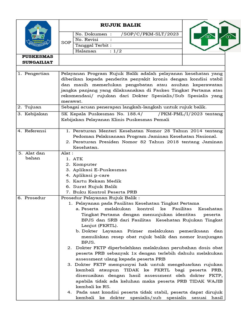 Sop Rujuk Balik 2023 | PDF