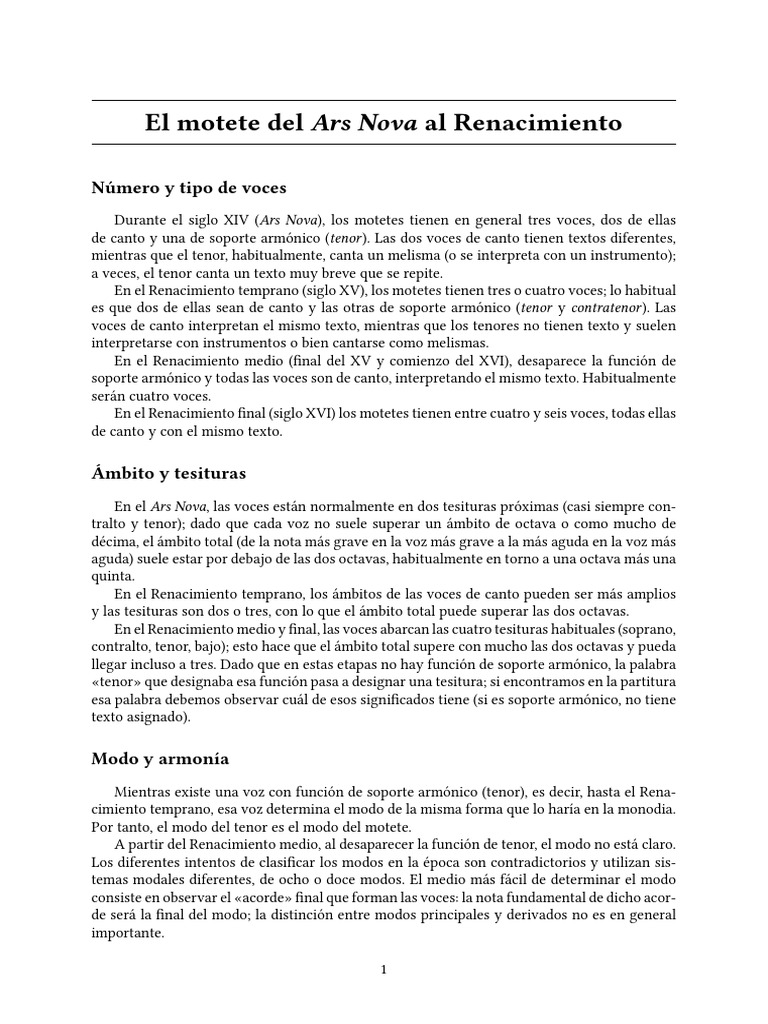 Evolución del Motete: Ars Nova a Renacimiento | PDF | Armonía | Musicología