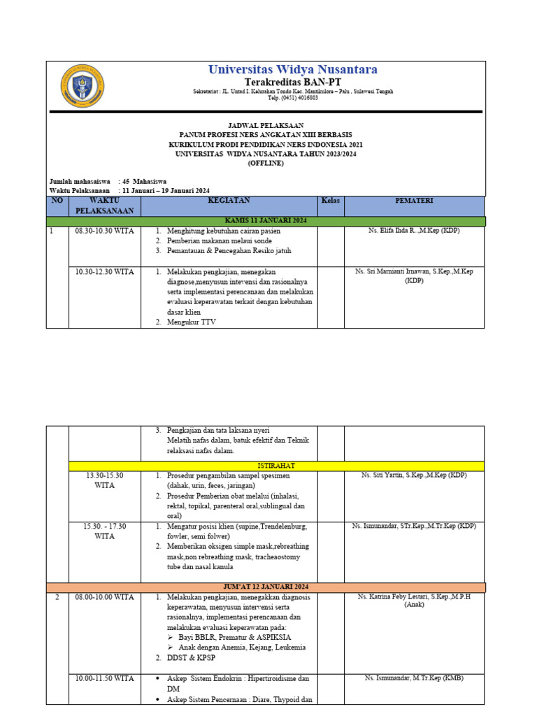 Jadwal Panum Profesi Ners 2024 | PDF