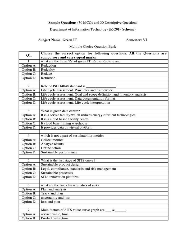 Green IT Exam Questions: MCQs & Descriptive | PDF | Cloud Computing ...