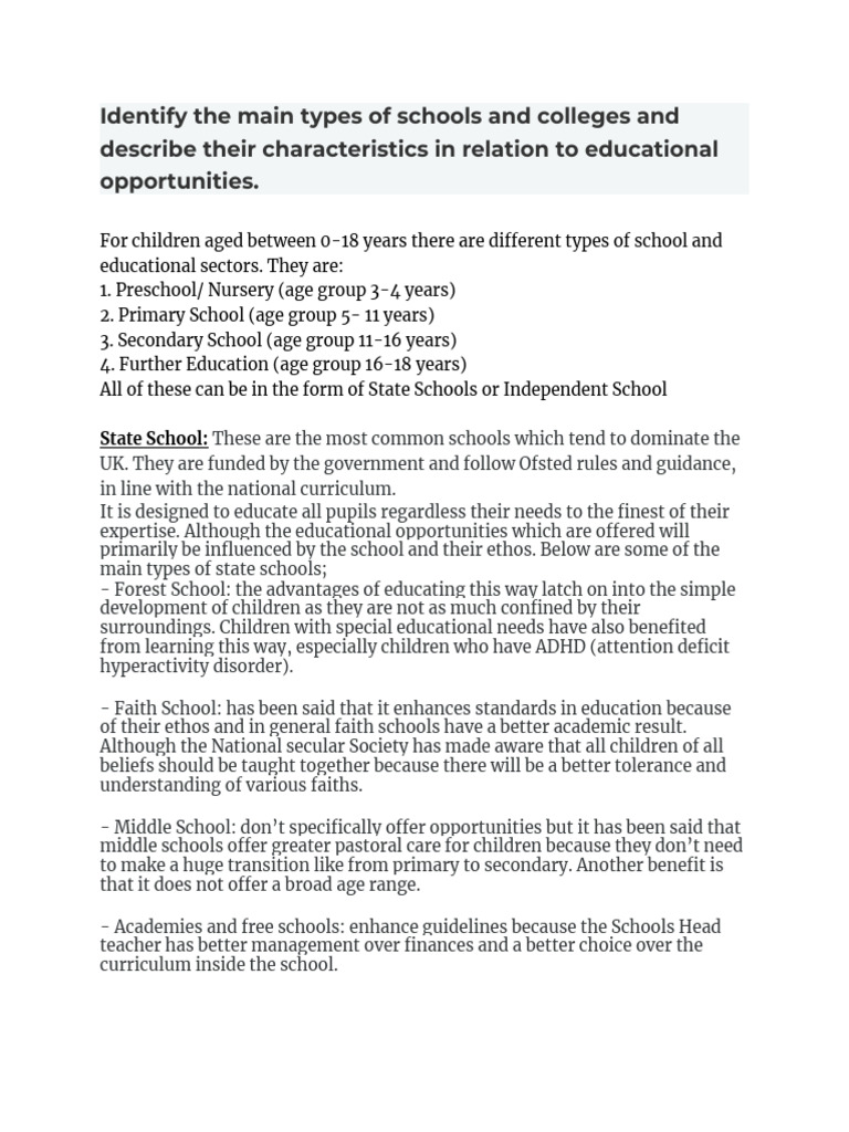 Types of Schools and Their Roles | PDF | Schools | Educational Institutions