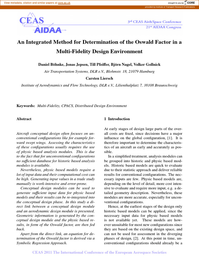 Determining the Oswald Factor in Design | PDF | Drag (Physics ...