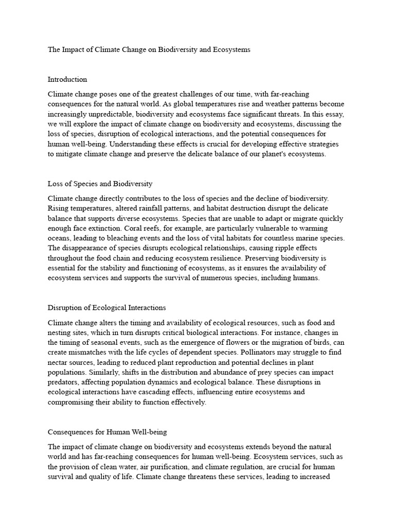 The Impact of Climate Change On Biodiversity and Ecosystems | PDF ...