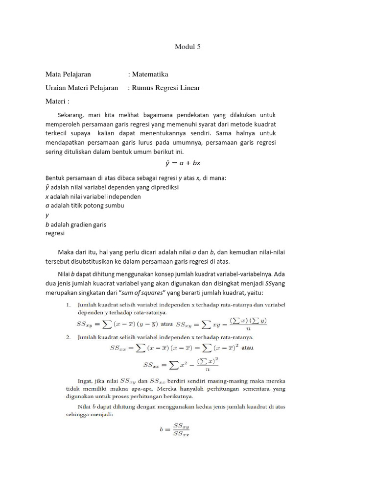 MODUL 5 RUMUS REGRESI LINEAR (Menghitung Residu Data) | PDF