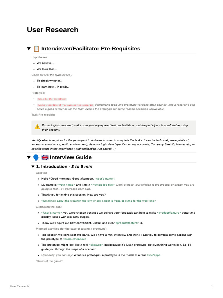 User Research Interview Guide | PDF | Prototype