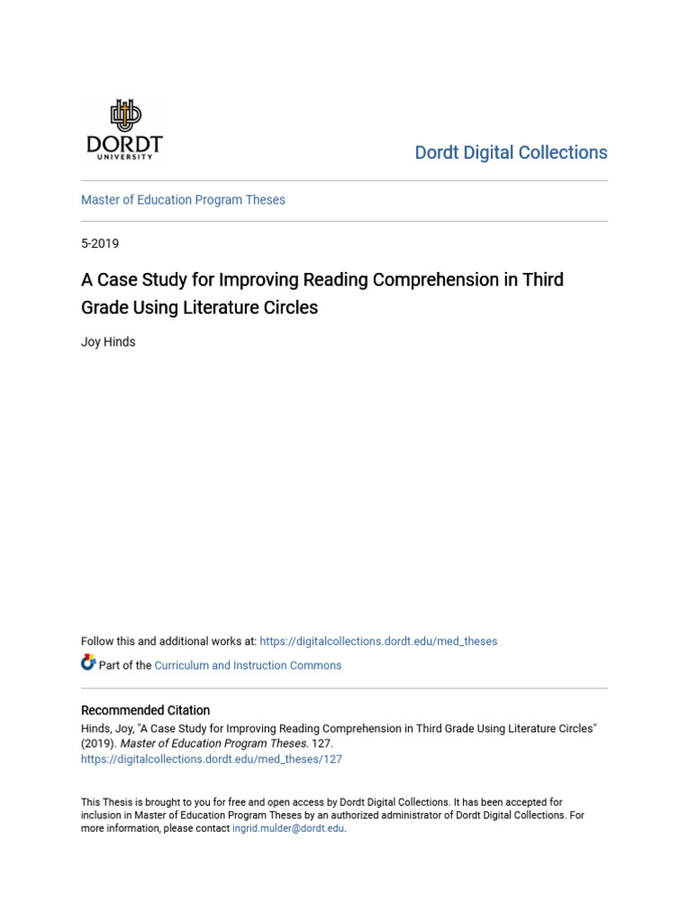 A Case Study For Improving Reading Comprehension in Third Grade U | PDF ...