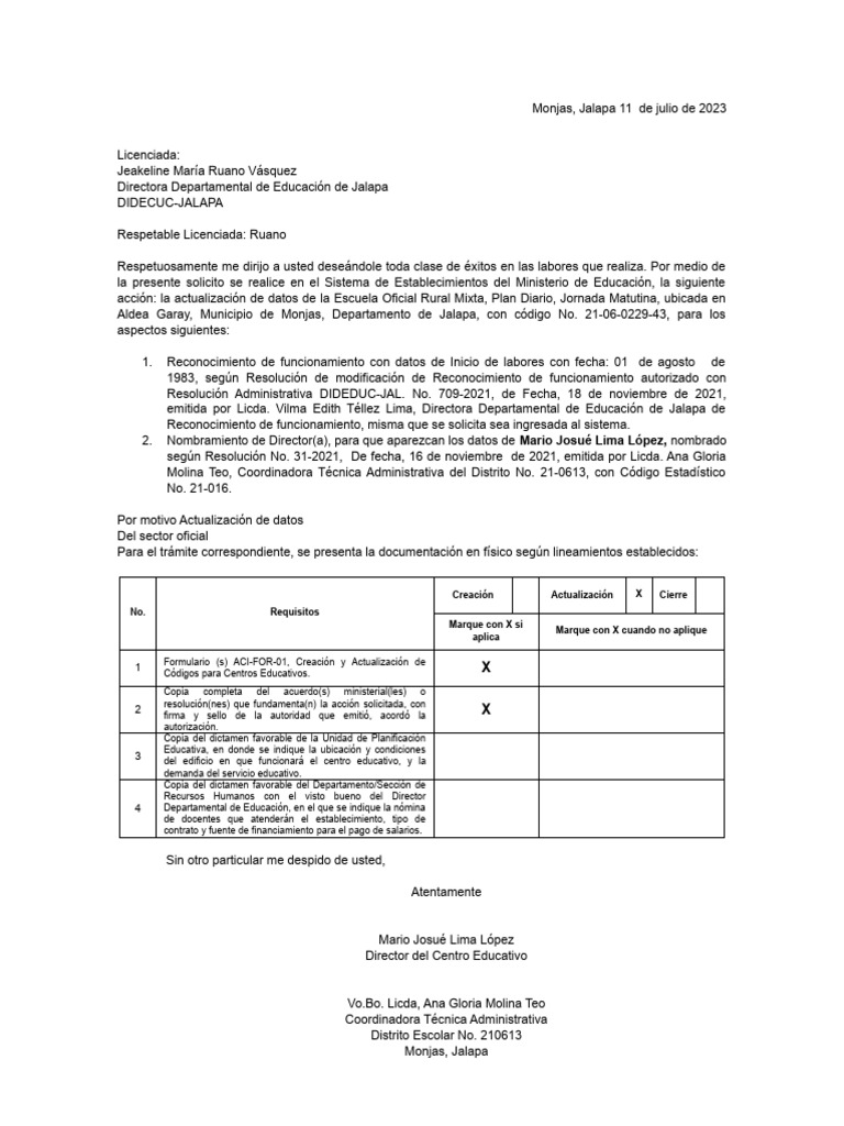 Carta de Aci-For | PDF