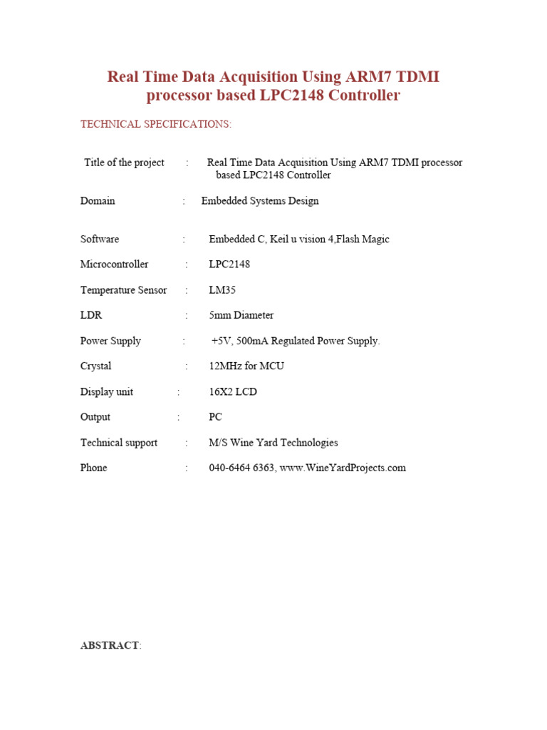 Real Time Data Acquisition Using ARM 7 TDMI Processor Based LPC2148 | PDF | Microcontroller ...