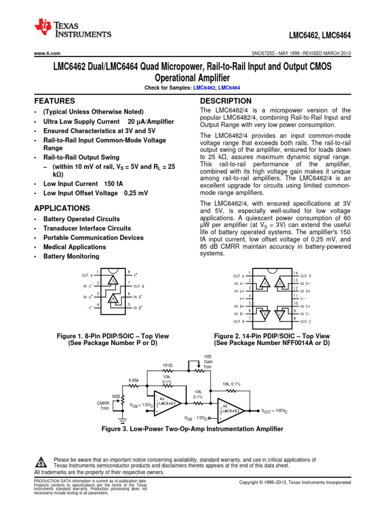 LMC 6462 | PDF | Operational Amplifier | Capacitor