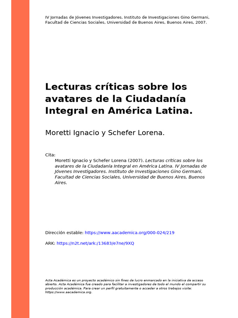 Moretti Ignacio y Schefer Lorena (2007) - Lecturas Críticas Sobre Los ...