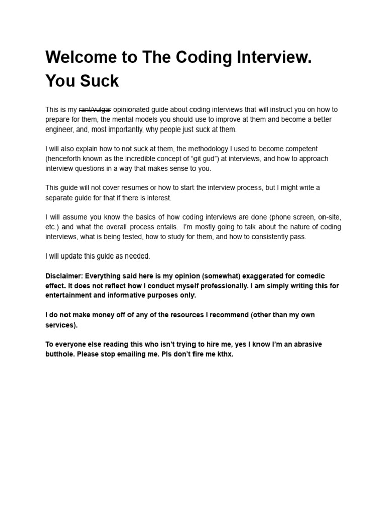 Welcome To The Coding Interview - You Suck | PDF | Logic