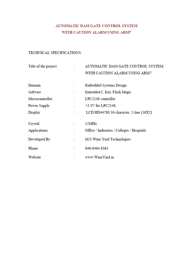 Automatic Dam Gate Control System With Caution Alarm Using Arm7 Pdf 5256