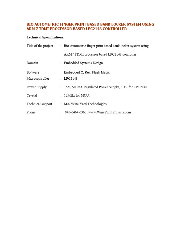 Biometric Finger Print Based Bank Locker System Using ARM 7 TDMI Processor LPC2148 | Download ...