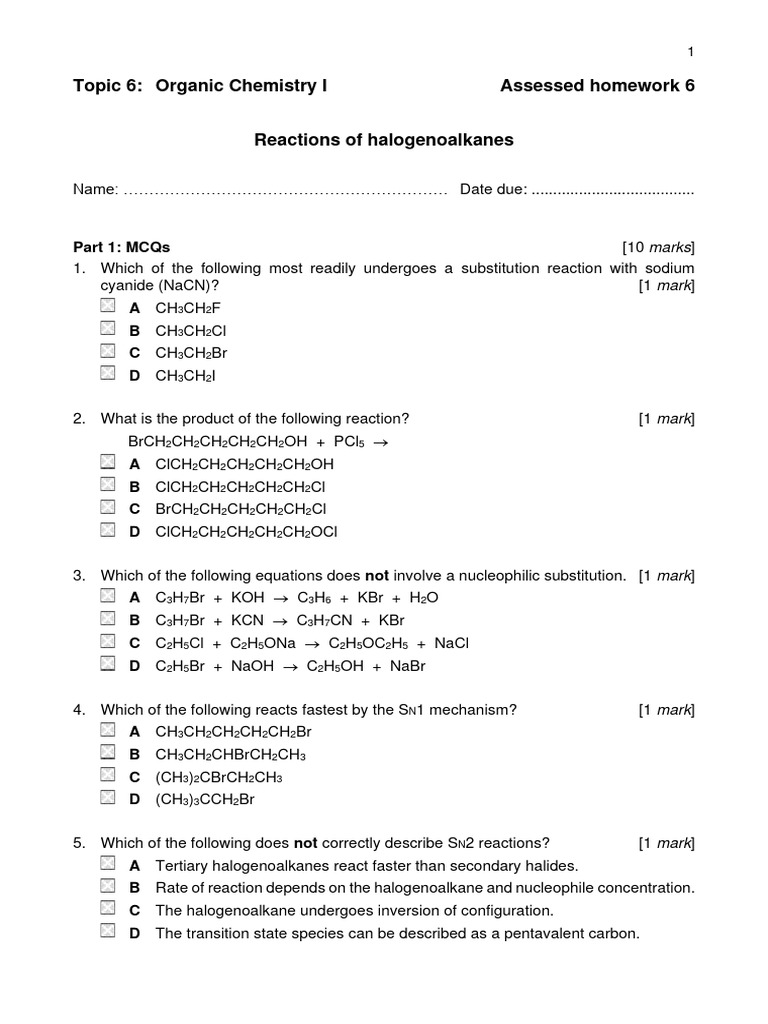Core Organic Assessed Homework - 6 | PDF | Chemical Reactions | Organic ...