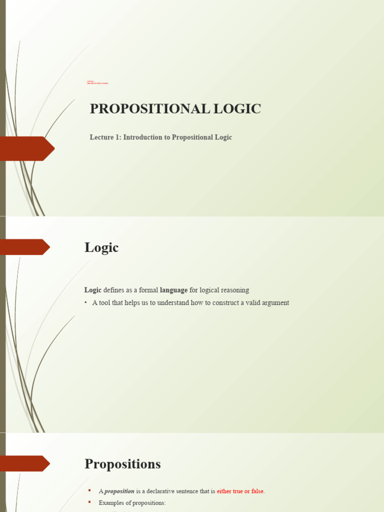 Lecture 1 - Propositional Logic | PDF | Logic | Mathematical Logic Lecture 1 - Propositional Logic | PDF | Logic | Mathematical Logic