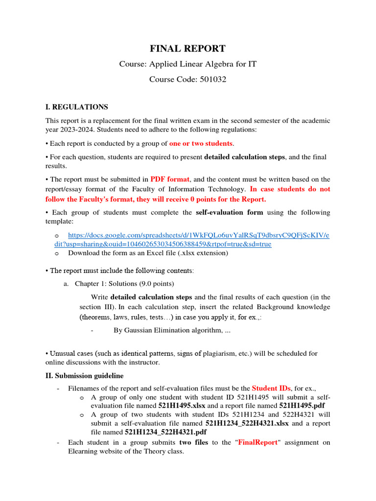 FinalReport Algebra 2024 | PDF | Basis (Linear Algebra) | Matrix (Mathematics)