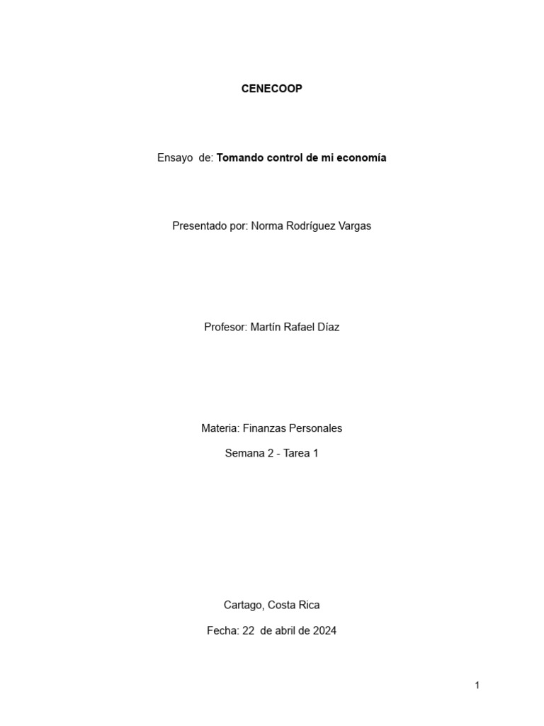 Ensayo Finanzas Personales. Cenecoop | PDF | Ahorro | Presupuesto