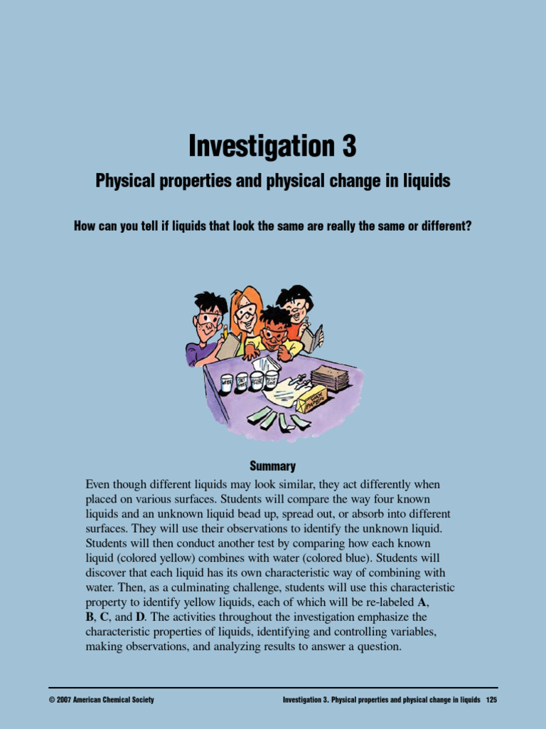 Investigation 3 Physical Properties and Physical Change in Liquids How ...