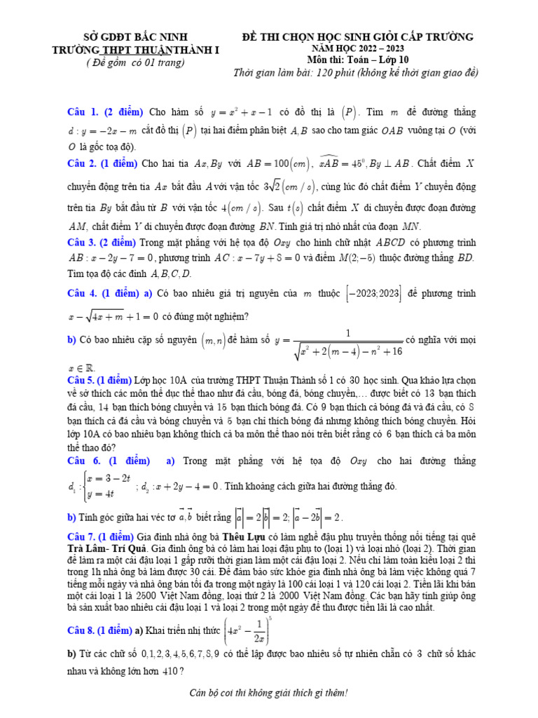 De Thi HSG Toan 10 Nam 2022 2023 Truong THPT Thuan Thanh 1 Bac Ninh | PDF