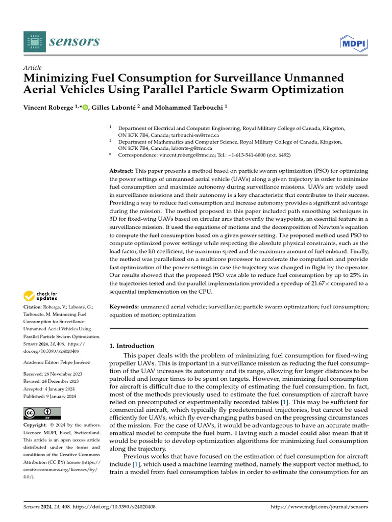 Minimizing Fuel Consumption For Surveillance Uavs Using Parellel Particle Swarm Optimization 