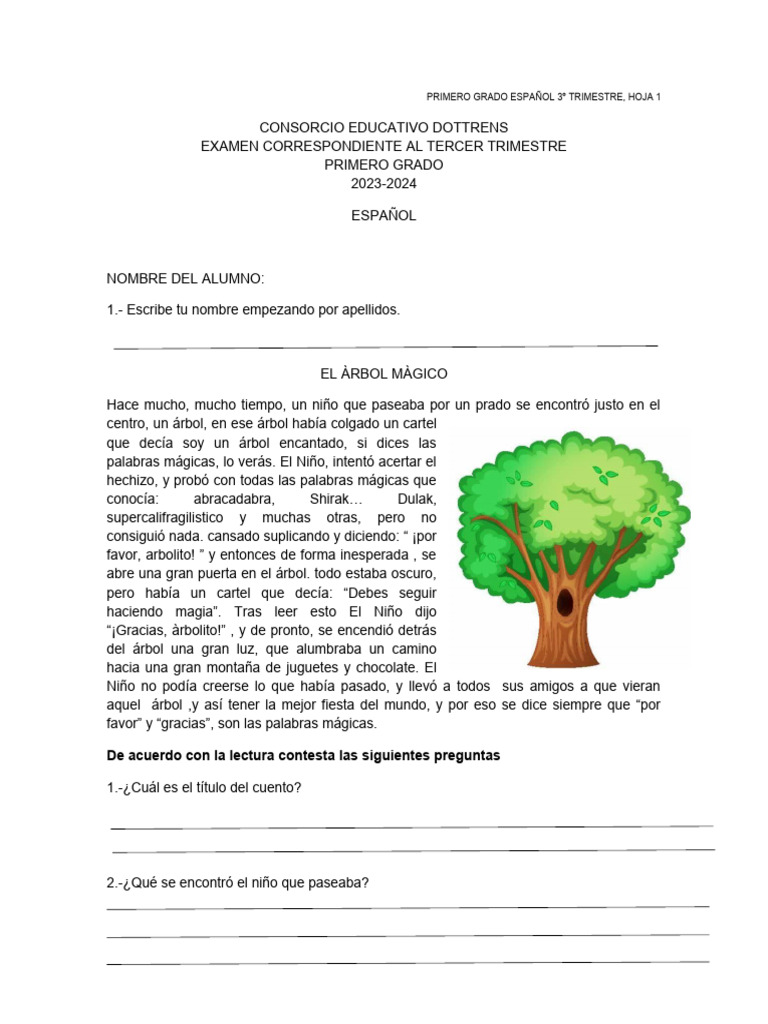 Examen Español 1er Grado 3er Trimestre | PDF