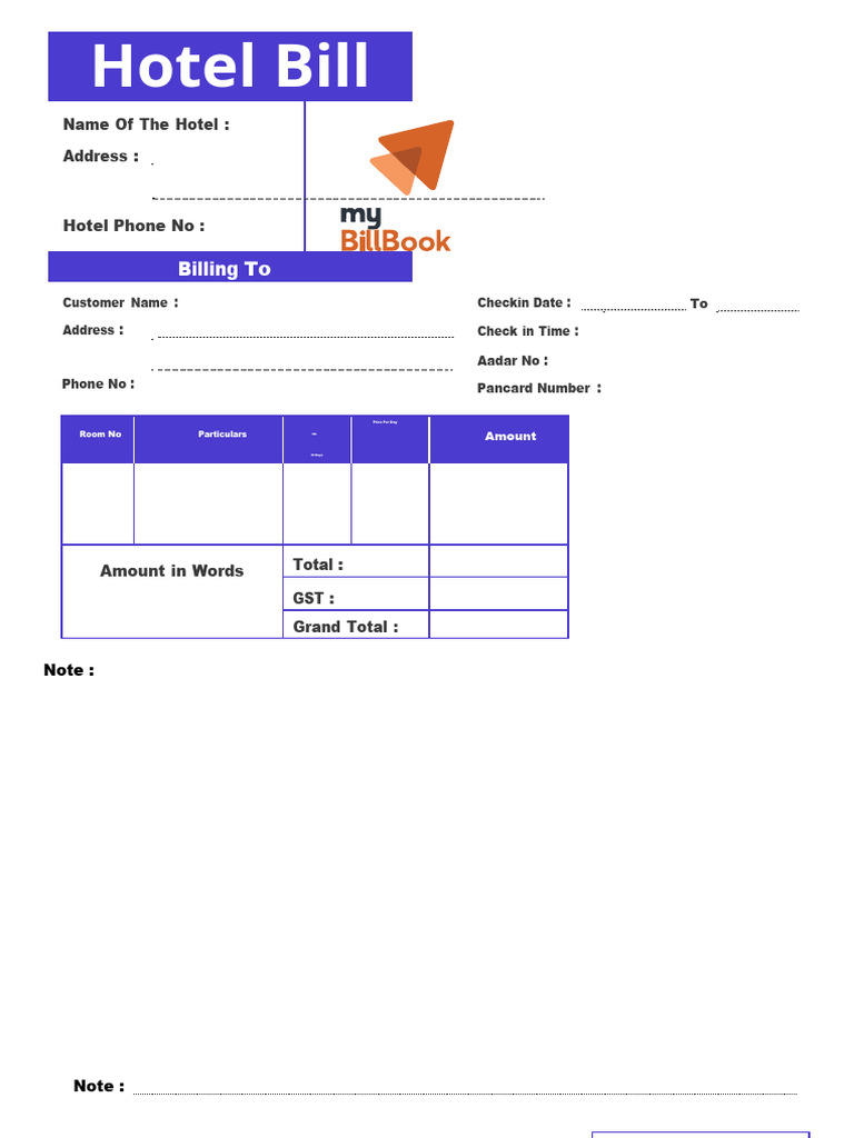 Hotel Bill Format in Word | PDF